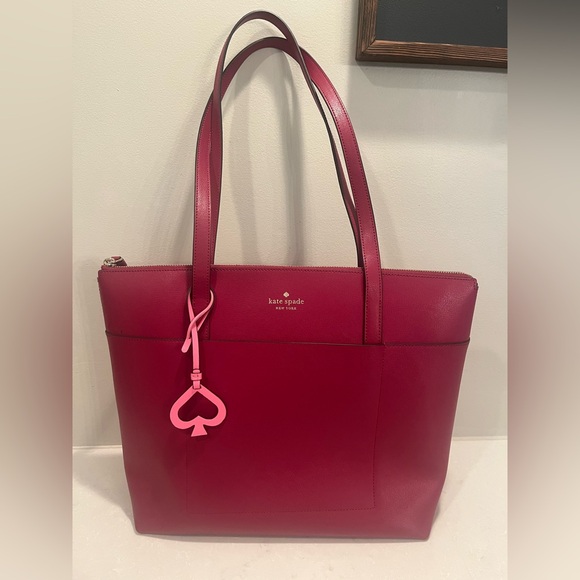 kate spade | Bags | Kate Spade Red Leather Tote With Heart Charm | Poshmark